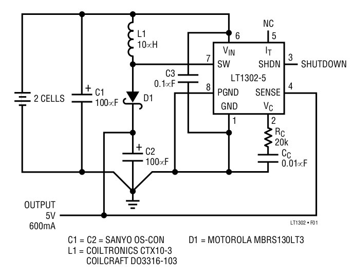 LT1302 demonstration schematic – tronixstuff.com