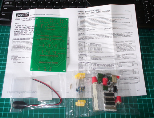 Jaycar Short Circuits Counter Kit contents – tronixstuff.com